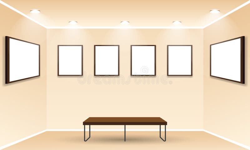 Interior of Empty Gallery Photo, Painting, Art with Bench by Vector Design Stock Vector ...
