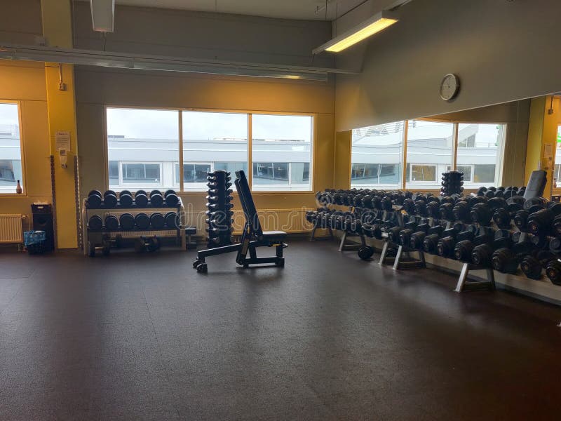 Interior of an Empty Gym with Training Equipment and Dumbbells Stock ...