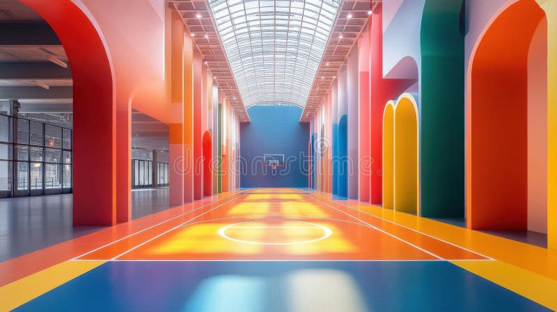 Interior of an Empty Hall with Colorful Walls and Floor, 3d Render ...