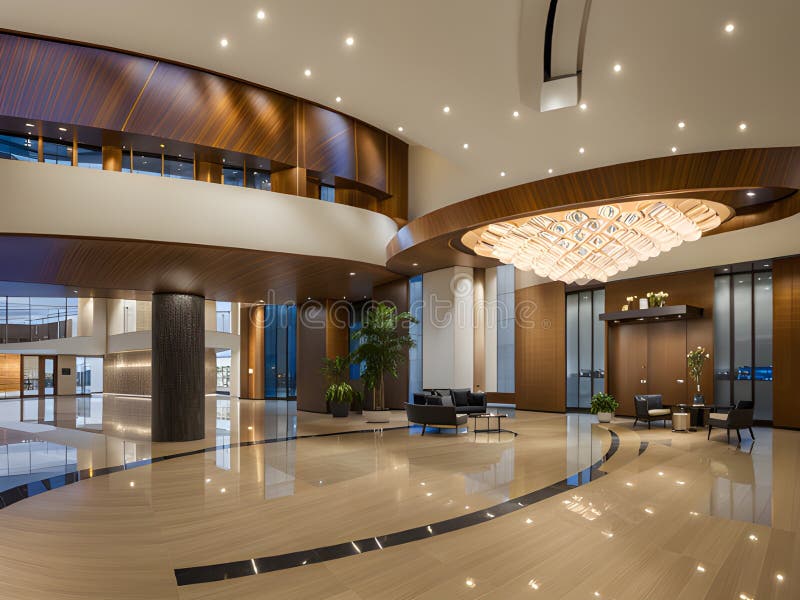 Large Reception Area Lobby of a Luxury Hotel Design Stock Illustration ...