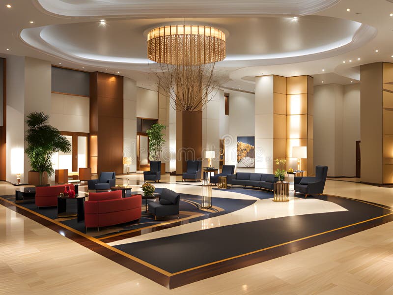 Large Reception Area Lobby of a Luxury Hotel Design Stock Illustration ...