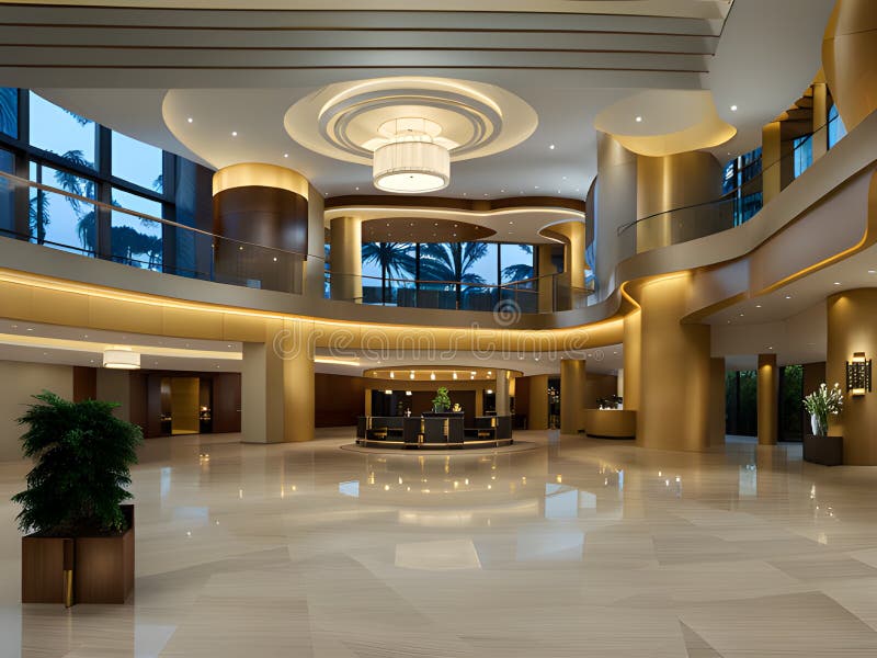 Large Reception Area Lobby of a Luxury Hotel Design Stock Illustration ...