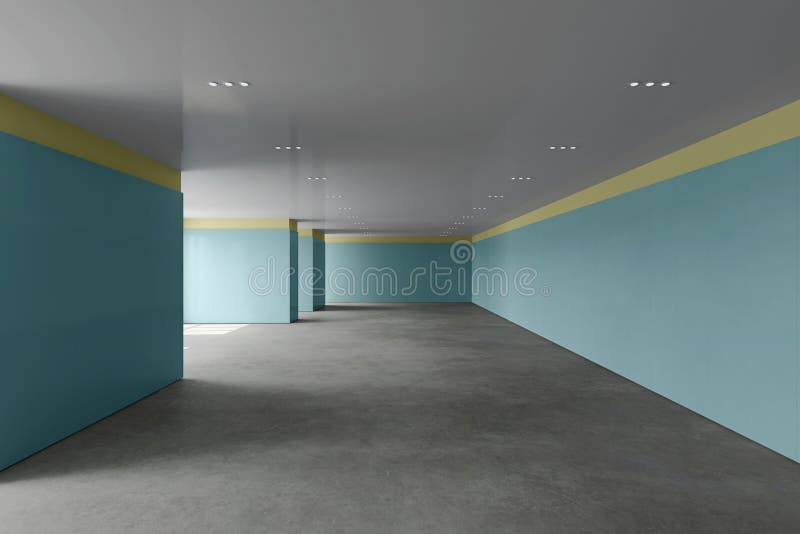 Interior of an Empty Long Hall, 3d Rendering Illustration Stock ...