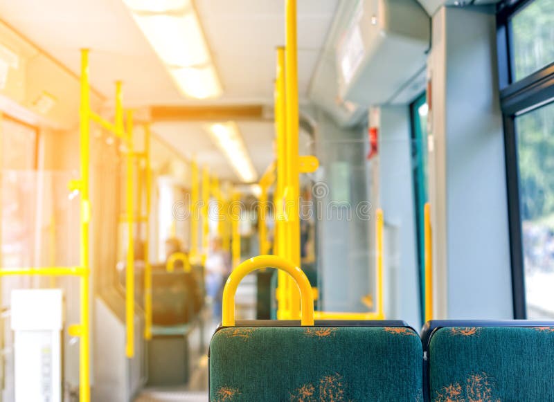 Interior of Empty Modern European City Bus Stock Image - Image of ...