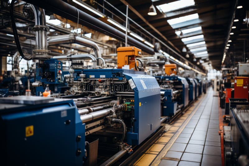 Interior of an Empty Modern Factory Workshop. Rows of Complex Modern ...