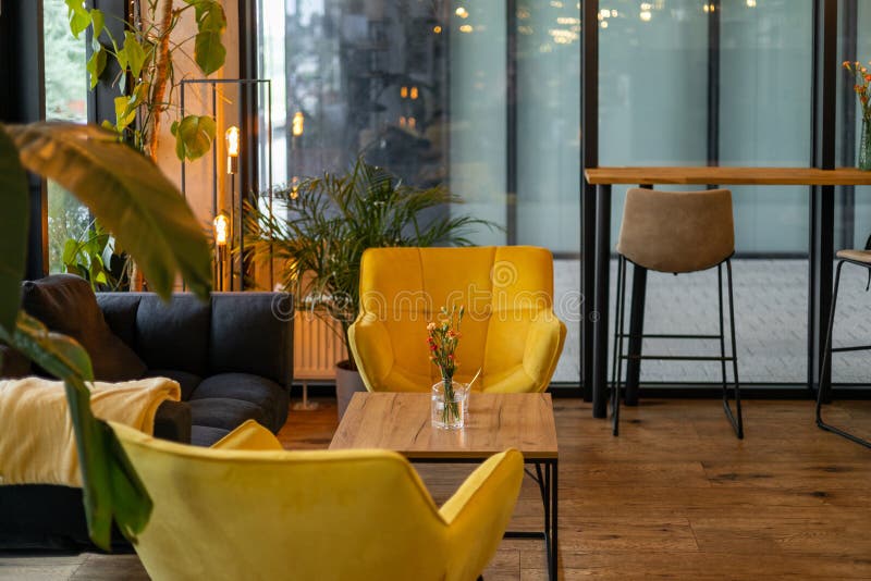 Interior of a Empty Modern Hotel Lounge Cafe. Stock Image - Image of ...