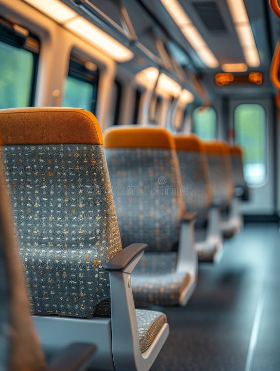 Interior of an Empty Modern Train with Rows of Upholstered Seats. Stock ...