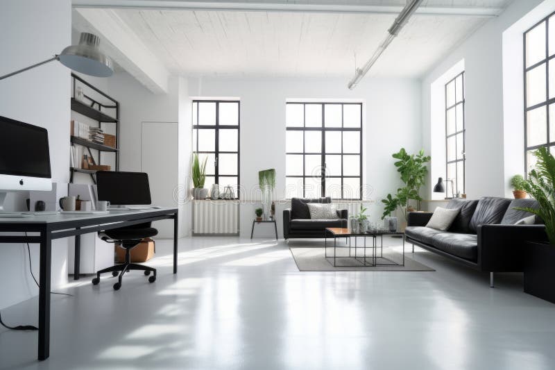 Interior of Empty Modern White Office with Chillout Area. Large Work ...