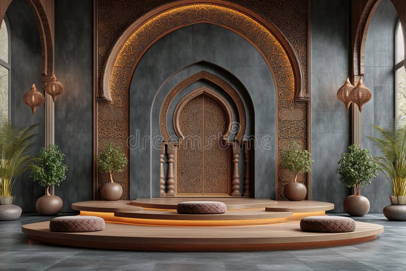 Interior of a Empty Mosque with Marble Floor and Arches. Stock ...