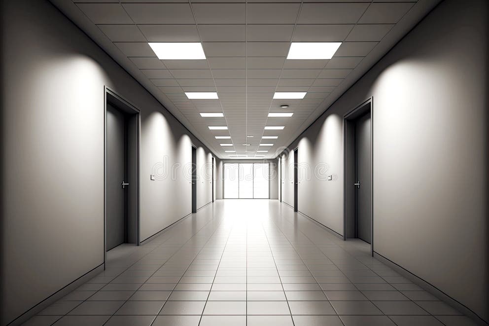 Interior of Empty Office Corridor with Rectangular Ceiling Recessed ...
