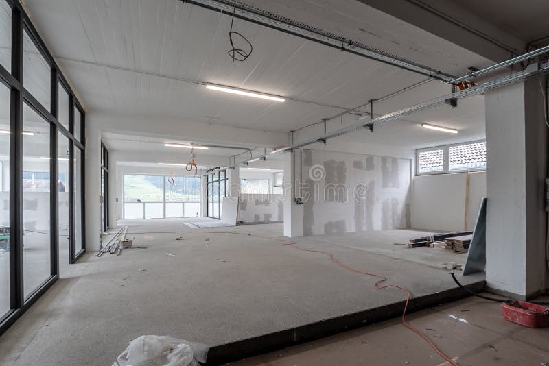 Interior Empty Office Light Room in a New Building Renovation or Under ...
