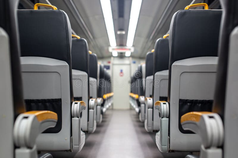 A Photograph of the Interior of an Empty Passenger Train Car Stock ...