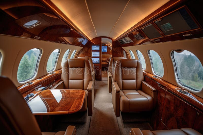 Interior of a Empty Private Jet with Leather Seats Stock Illustration ...