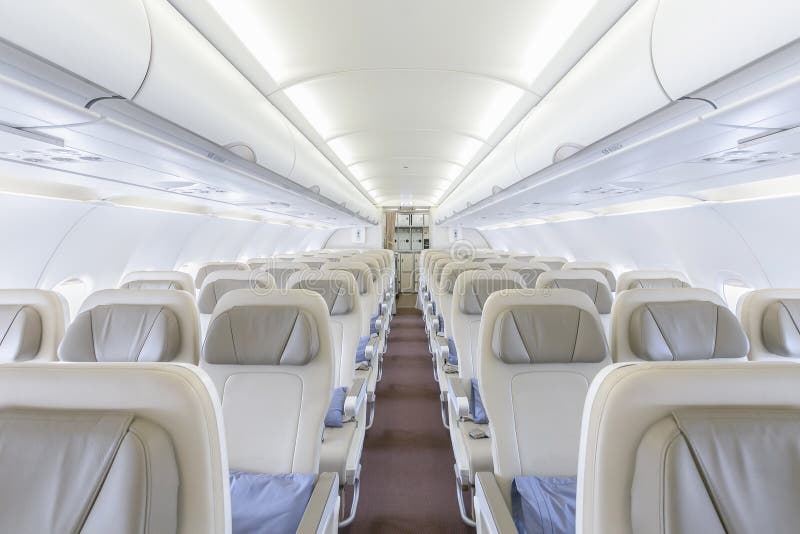 Interior of Empty Ready To Fly Airliner Cabin with Rows of Seats Stock ...