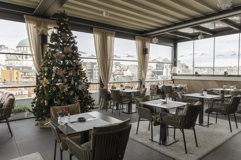 Interior of an Empty Restaurant with Christmas Tree Editorial Photo ...