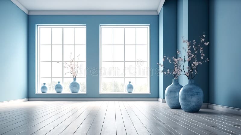 Interior of an Empty Room with Blue Pots, Generative AI. Stock ...