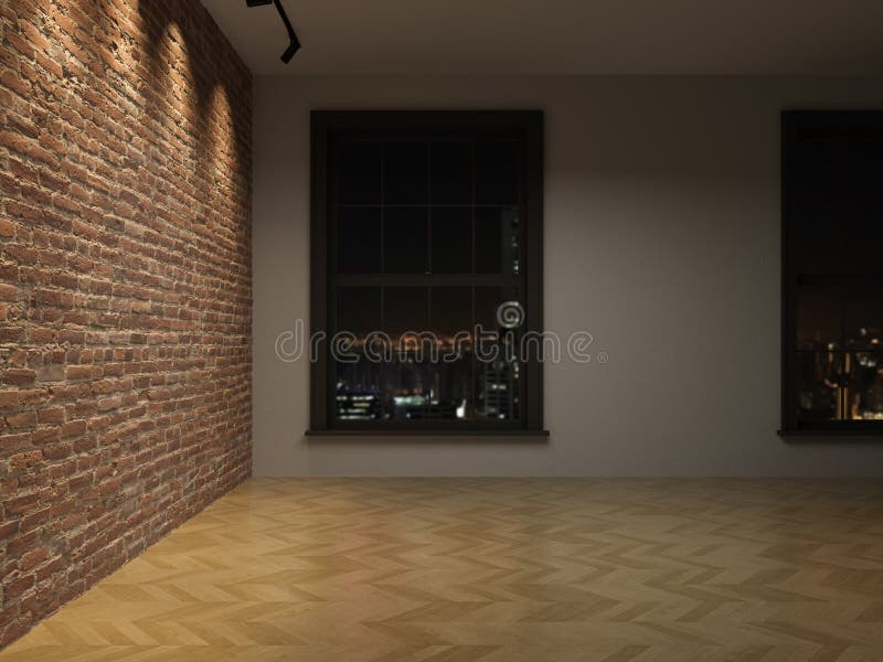 Interior Empty Room with Brick Wall 3 D Rendering Stock Illustration ...