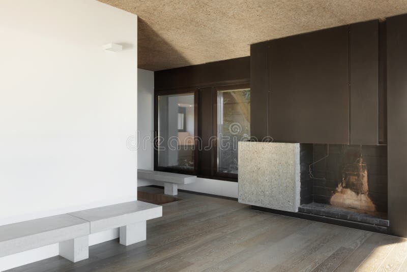 Interior, Empty Room with Fireplace Stock Image - Image of style ...