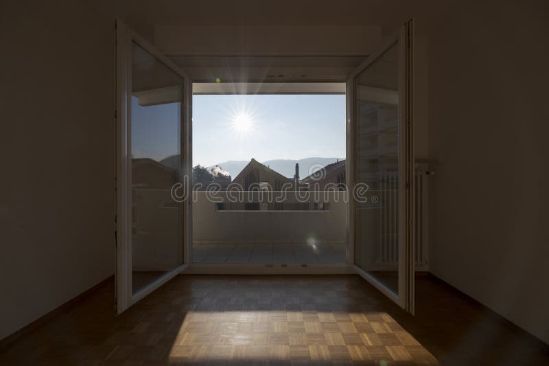 Interior of an Empty Room, Front View with a Window at the Back. Large ...