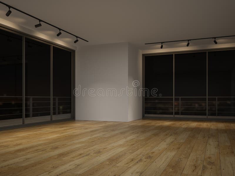 Interior Empty Room Night View 3 D Rendering Stock Illustration ...