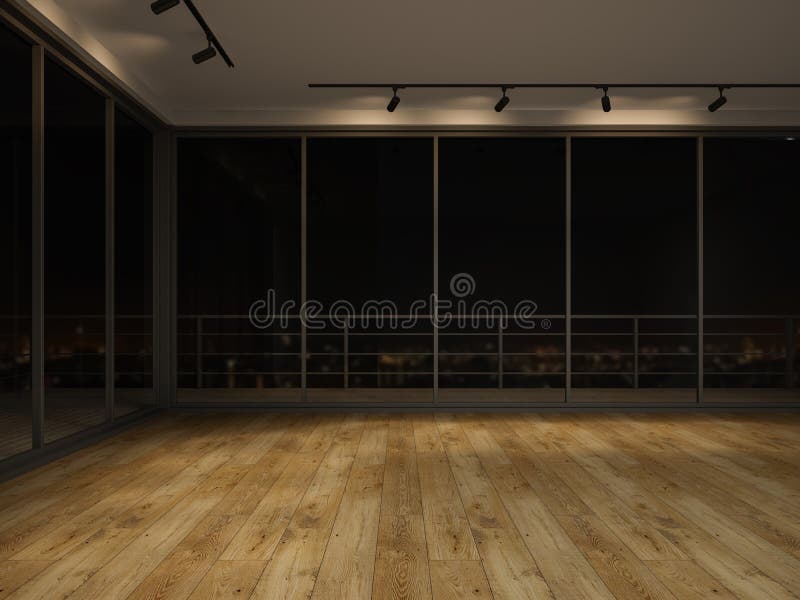 Interior Empty Room Night View 3 D Rendering Stock Illustration ...
