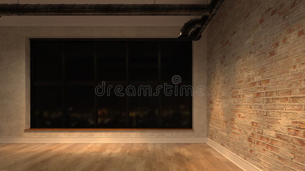 Interior Empty Room Night View 3 D Rendering Stock Illustration ...