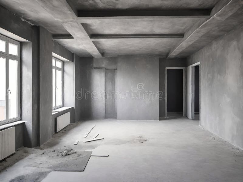 Interior of Empty Room without Renovation with Concrete Floor and ...
