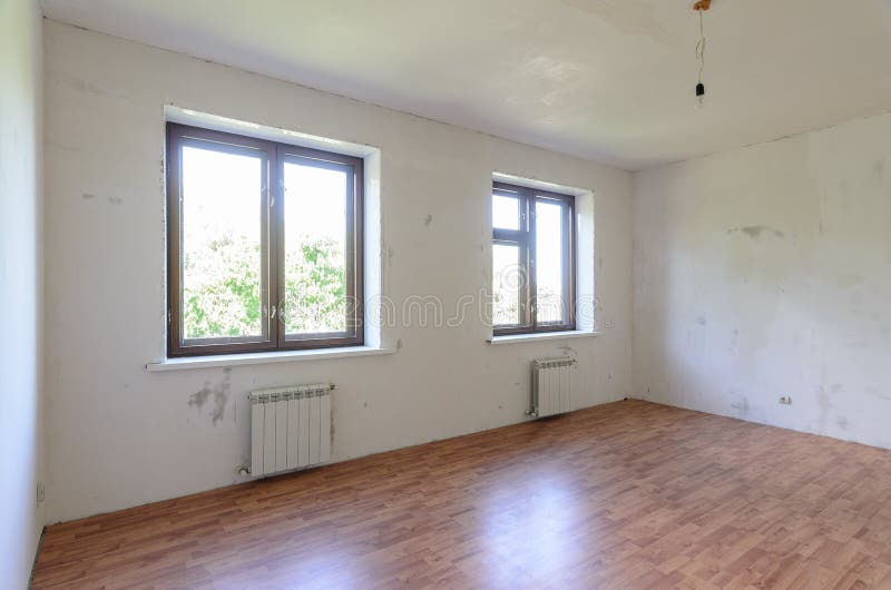 The Interior of an Empty Room during Renovation, There are Two Large ...
