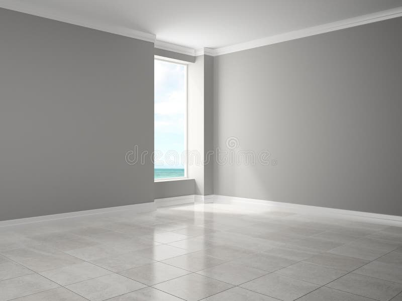 Interior of Empty Room with Sea View 3D Rendering Stock Illustration ...