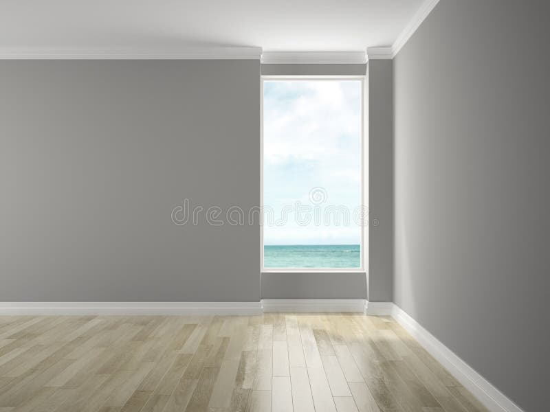 Interior of Empty Room with Sea View 3D Rendering Stock Illustration ...
