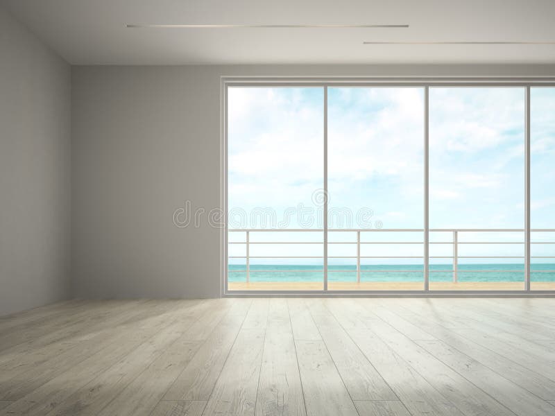 Interior of Empty Room with Sea View 3D Rendering Stock Image - Image ...
