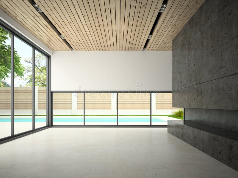 Interior of Empty Room with Swiming Pool 3D Rendering Stock Image ...