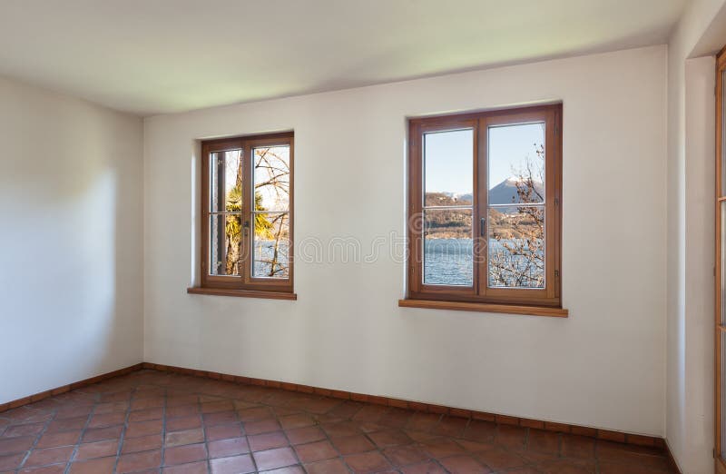 Interior, Empty Room, Two Windows Stock Image - Image of architecture ...