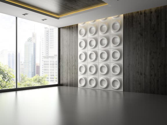 Interior of Empty Room with Wall Panel 3D Rendering 2 Stock ...