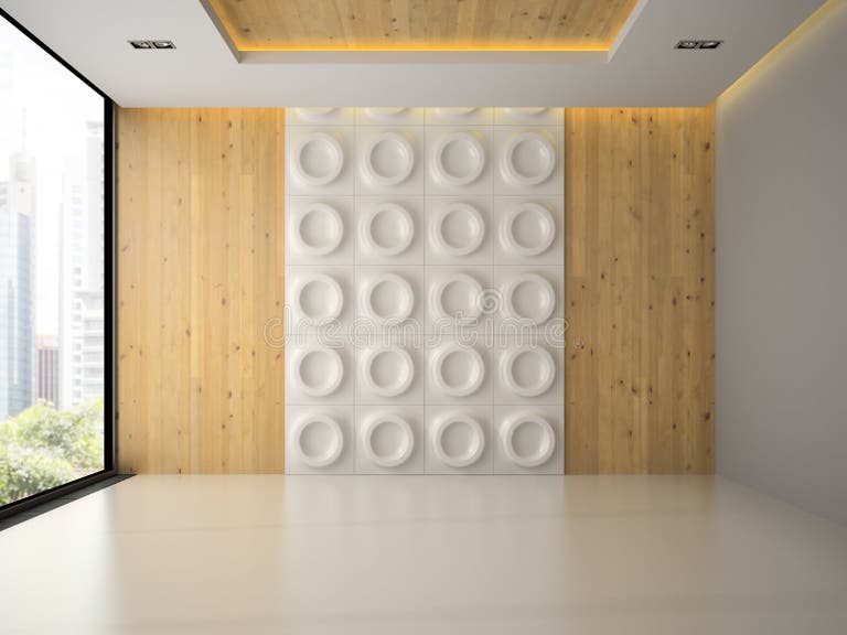 Interior of Empty Room with Wall Panel 3D Rendering Stock Photo - Image ...