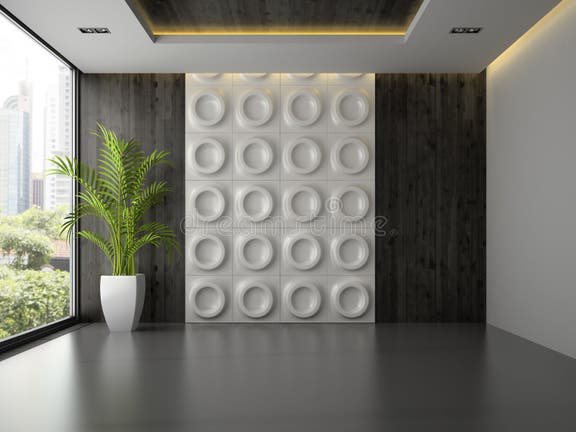 Interior of Empty Room with Wall Panel and Palm 3D Rendering 3 Stock ...
