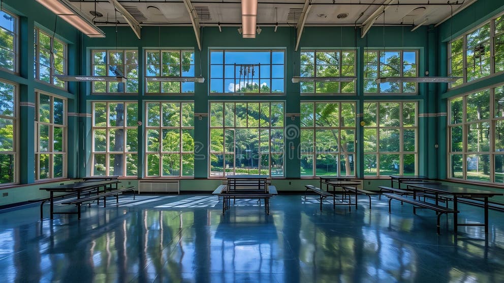 Empty School Cafeteria. Tables in Buffet Stock Photo - Image of ...