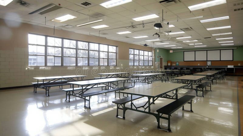 Empty School Cafeteria. Tables in Buffet Stock Image - Image of light ...