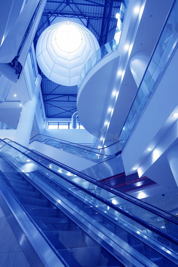 Interior of Empty Shopping Mall Toned in Blue Stock Photo - Image of ...