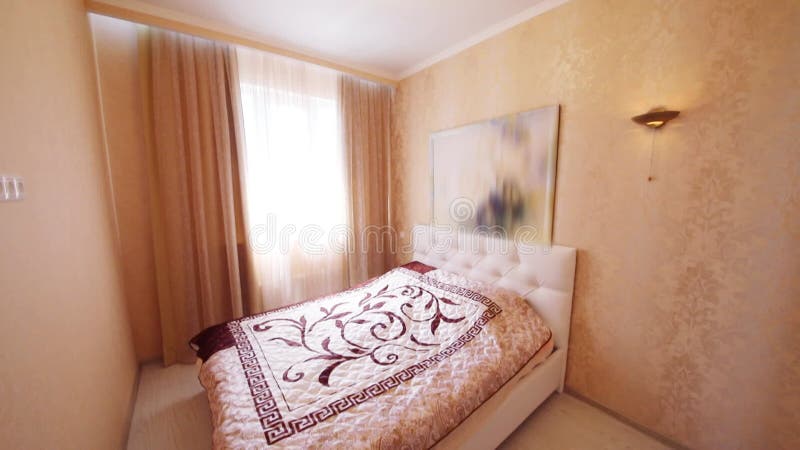 Interior of Empty Simple Cozy Bedroom with Double Stock Footage - Video ...