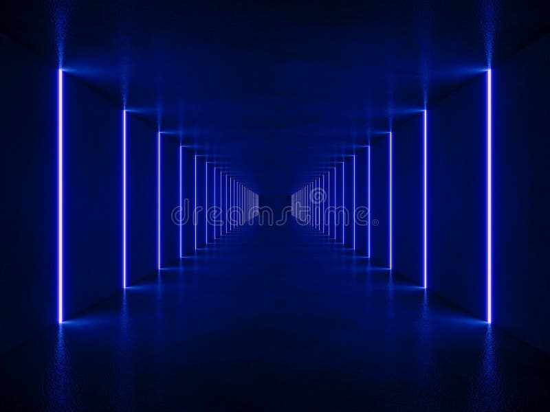 Interior Empty Space with Blue Lighting Tunnel, 3d Stock Illustration ...