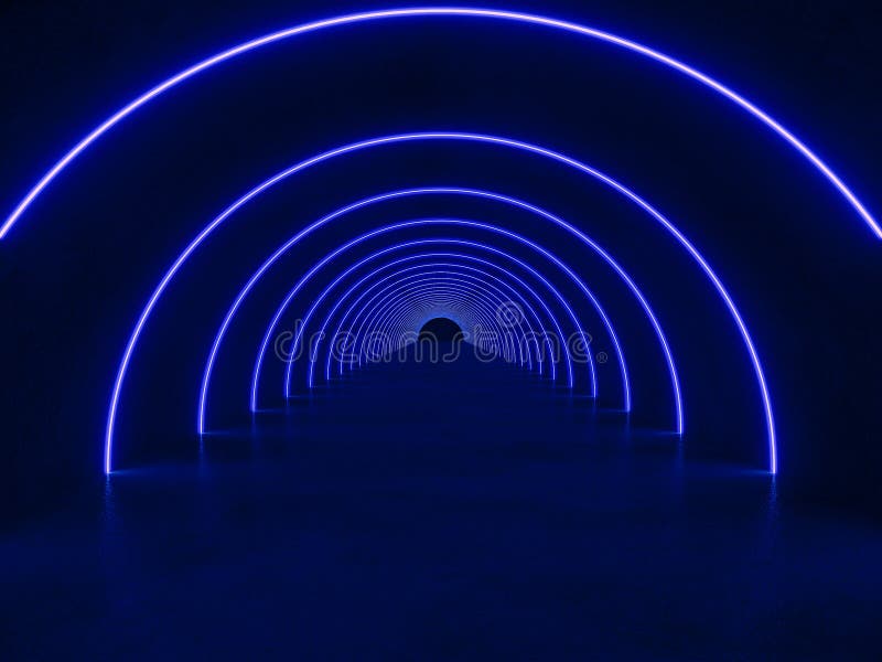 Interior Empty Space with Blue Lighting Tunnel, 3d Stock Illustration ...