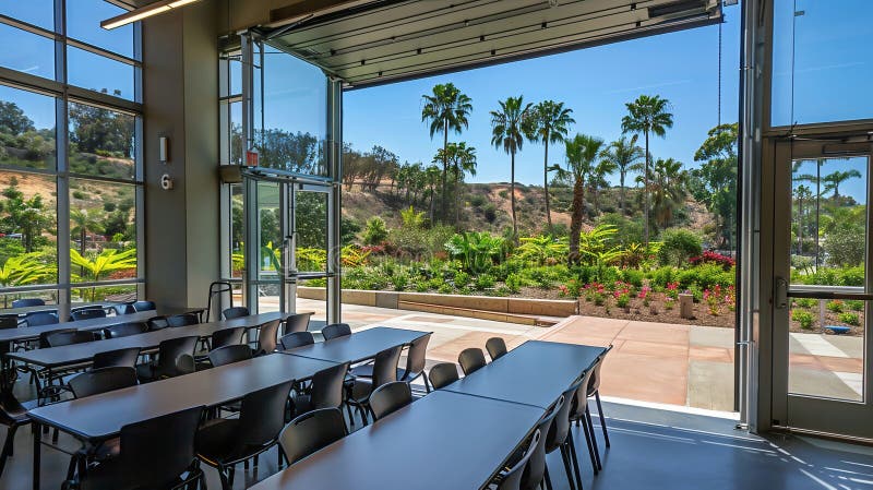 Interior of Empty Staff Canteen with Large Window Stock Photo - Image ...
