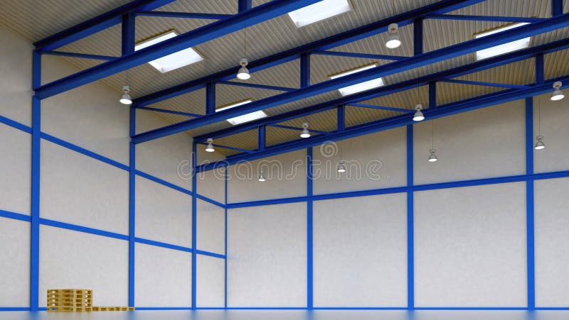Interior of a Empty Warehouse with Blue Colour Construction Stock Photo ...