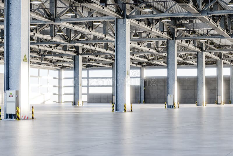 Interior of an Empty Warehouse. 3d Render Stock Illustration ...