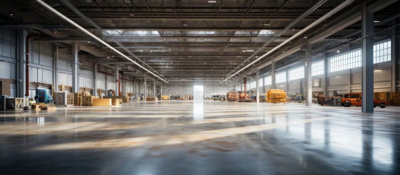 Interior of an Empty Warehouse with a Lot of Shelves and Boxes Stock ...