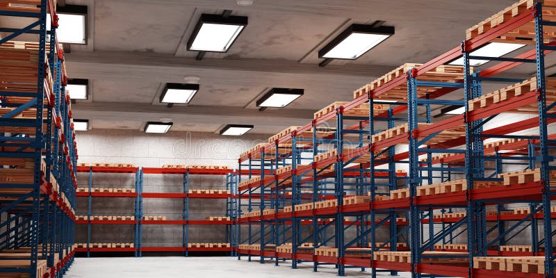 Interior of Empty Warehouse. Racks Pallets Shelves Stock Image - Image ...