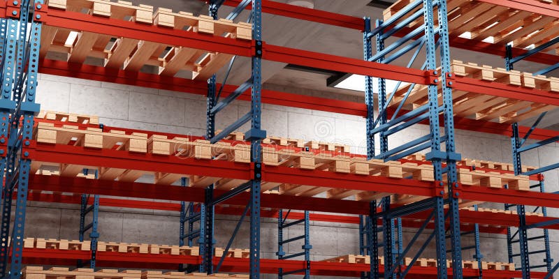 Interior of Empty Warehouse. Racks Pallets Shelves Stock Image - Image ...
