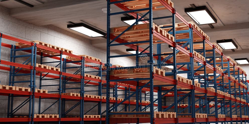 Interior of Empty Warehouse. Racks Pallets Shelves Stock Image - Image ...