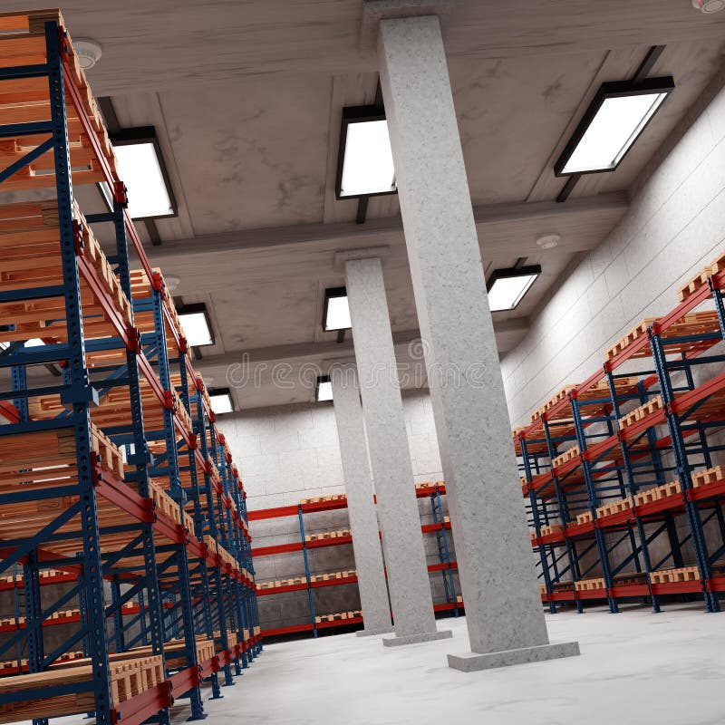 Interior of Empty Warehouse. Racks Pallets Shelves Stock Photo - Image ...